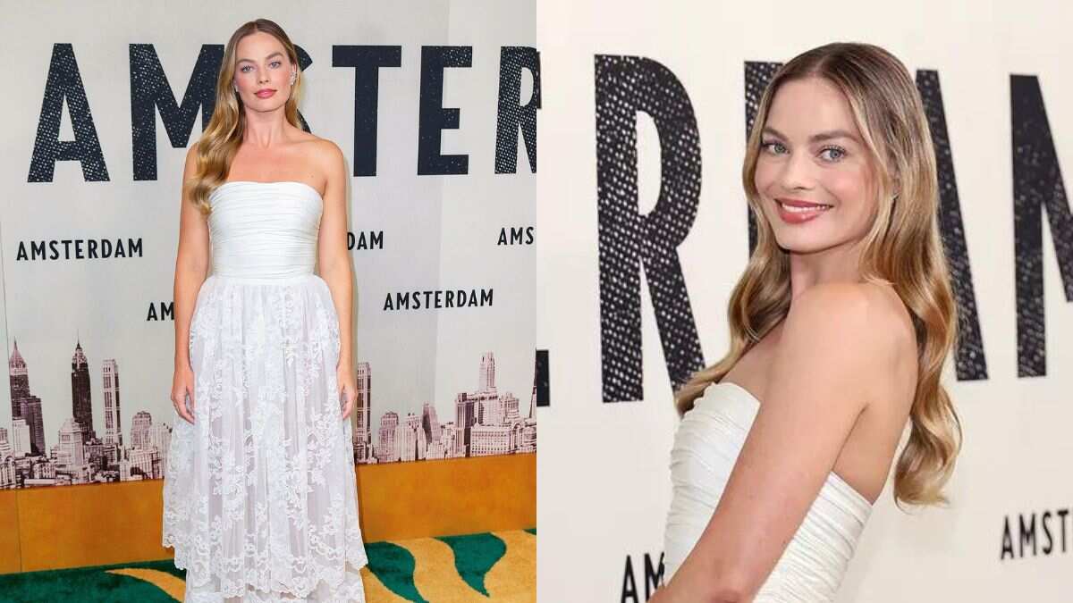 Margot Robbie sets major style goals in strapless dress at 'Amsterdam' premiere red carpet ...