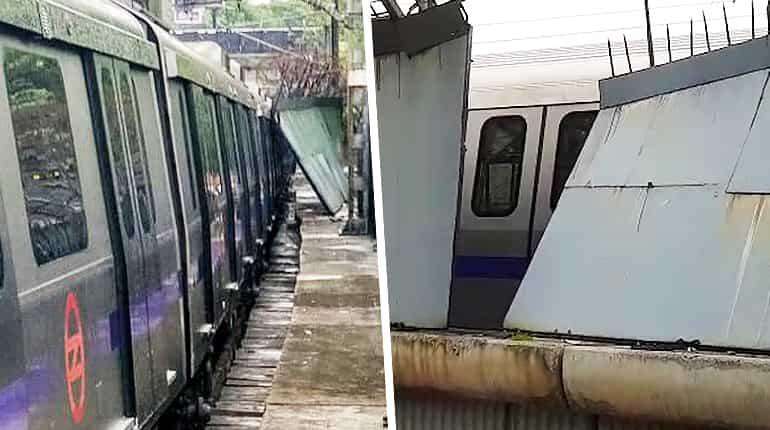 Watch: Delhi Metro ramp railing falls on track after rains - India News ...