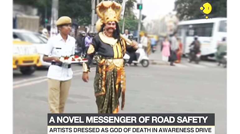 An artist dressed as Yamraja teaches road safety in Bengaluru - South ...