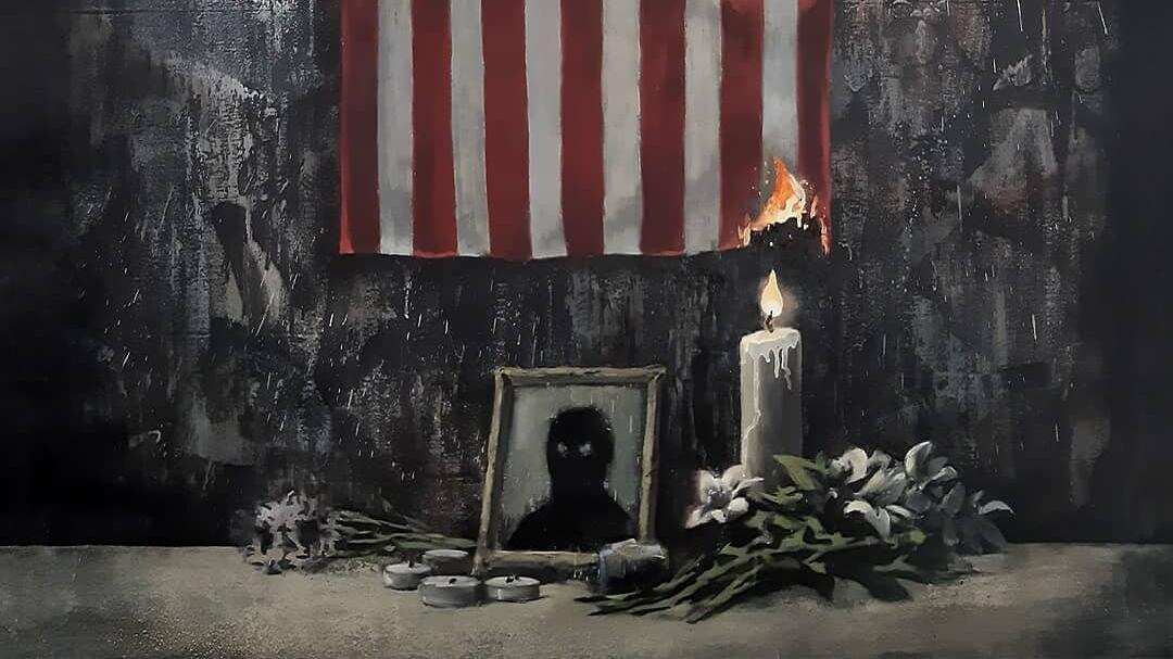 Mysterious British street Banksy depicts US flag on fire in Floyd ...