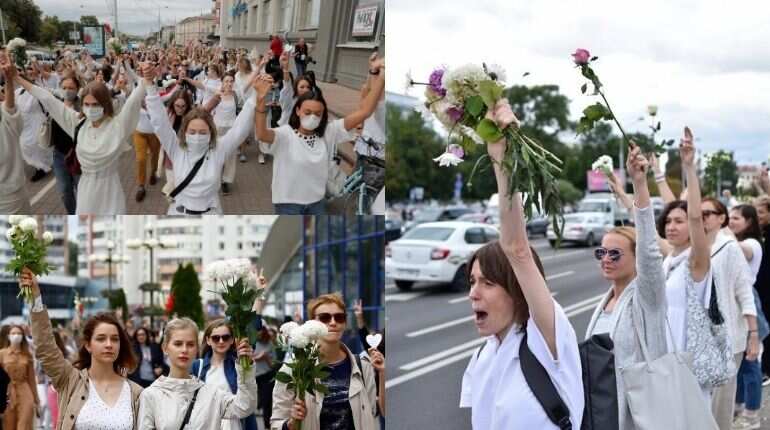 Thousands stage flower protest in Belarus as EU weighs sanctions ...