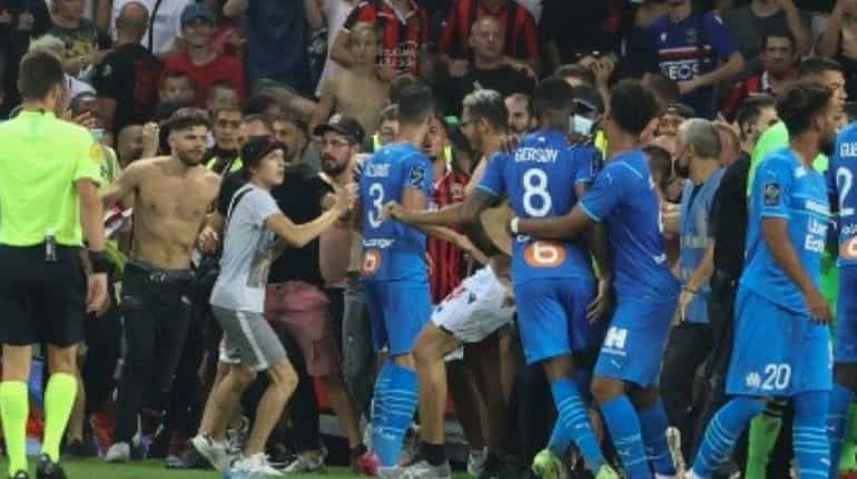 Watch: Players attacked, bottles thrown as Nice vs Marseille match ...