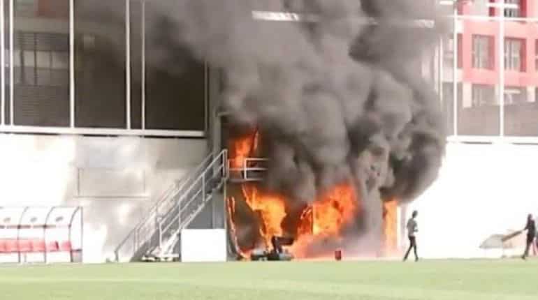 WATCH: Fire breaks out at stadium ahead of England's World Cup ...