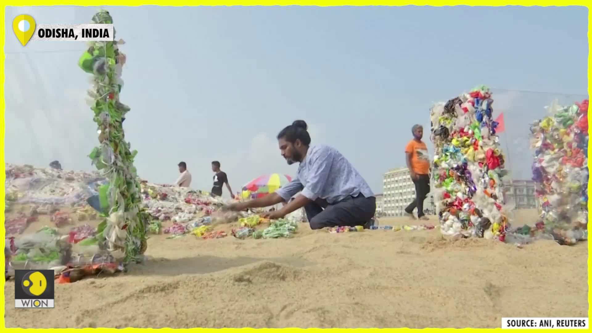 Indian artist creates sculpture out of plastic waste to create ...