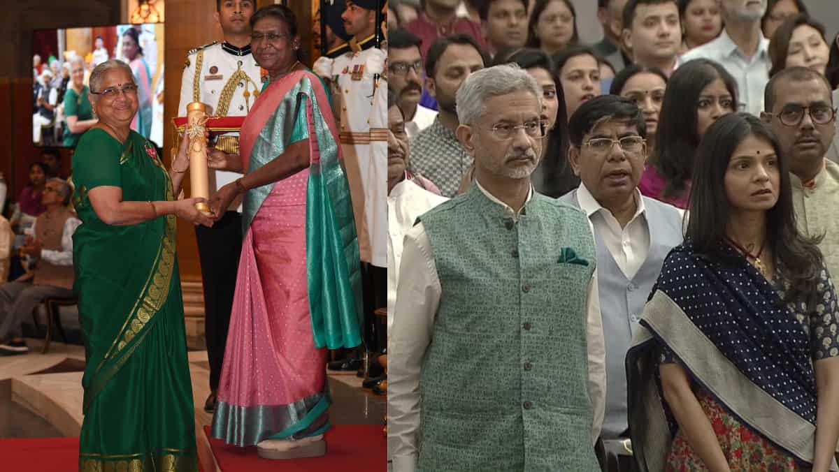 With UK first lady and daughter Akshata by her side, Sudha Murty ...