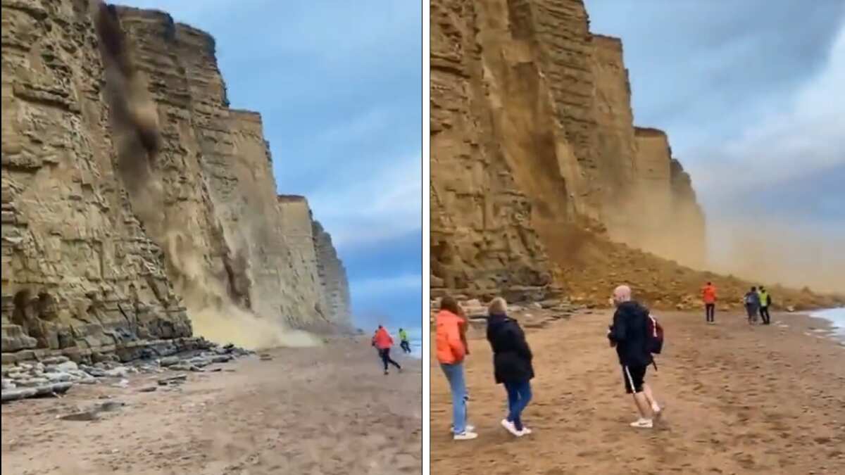 WATCH | UK beachgoers’ ‘lucky escape’ after cliff collapses in West Bay, Dorset - World News
