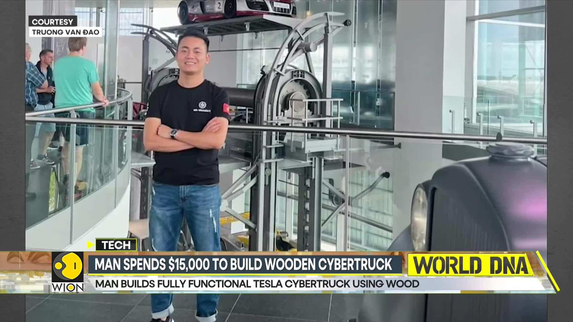 Man uses wood to construct a fully working tesla cybertruck, grabs Elon ...