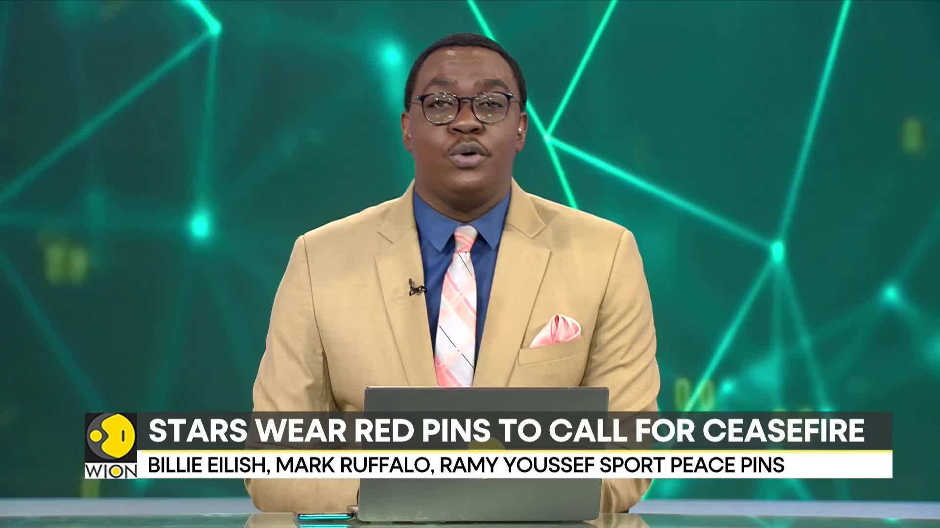 Stars wear red pins calling for Gaza ceasefire on Oscars red carpet ...