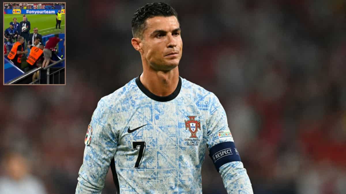 Watch | Crazy fan nearly takes down Ronaldo by jumping on him, video ...