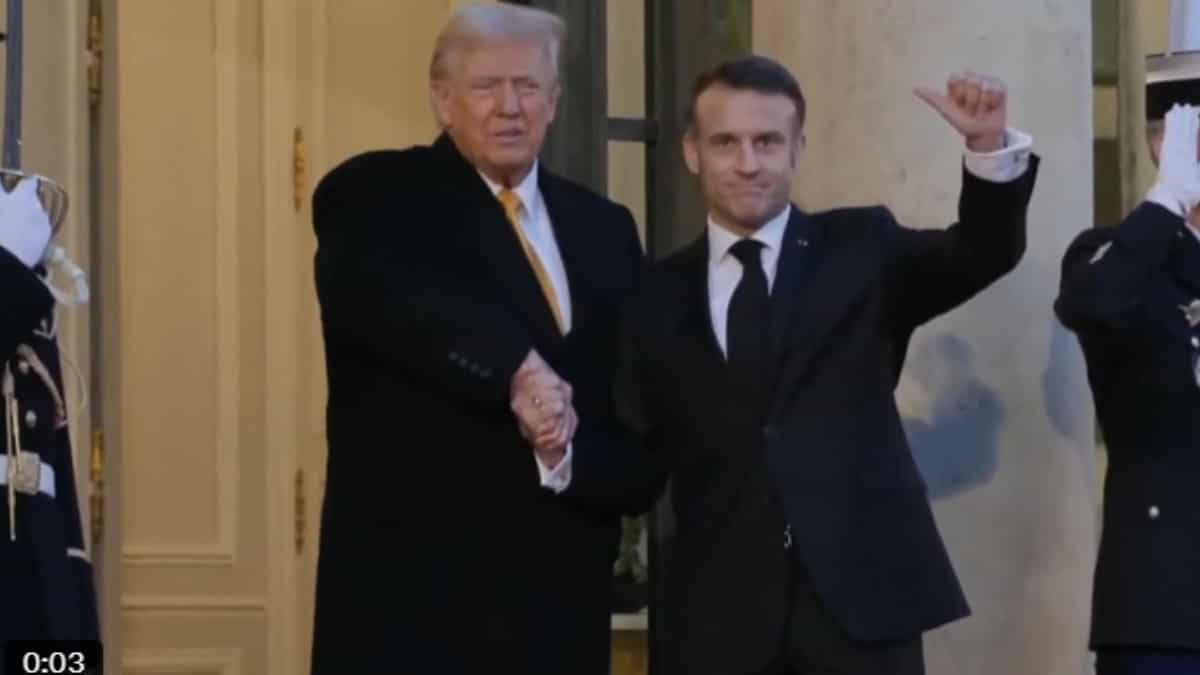 Watch: Trump and Macron's 17-second intense handshake battle goes viral ...