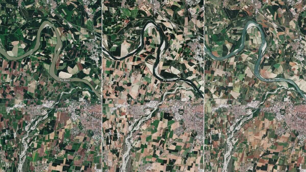 Before and after satellite images show how Italy's Po river shrunk ...