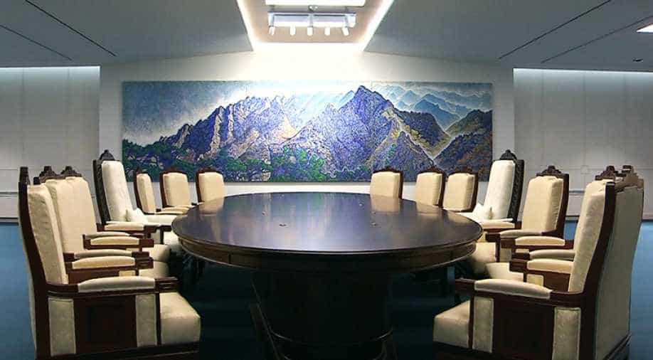 South Korea unveils a meeting room for Moon and Kim ahead of the inter ...