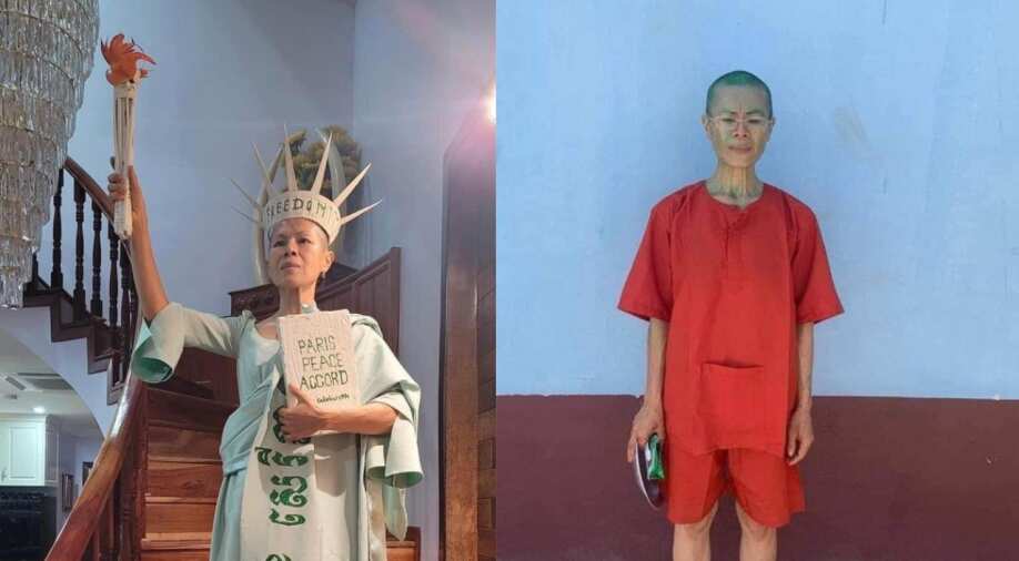 Cambodian-American activist dressed as Lady Liberty at her trial in Phnom Penh convicted of ...